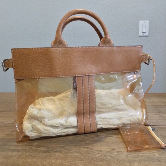 Club Monaco | Bags | Club Monaco Clear Pvc And Patina Leather Satchel ...
